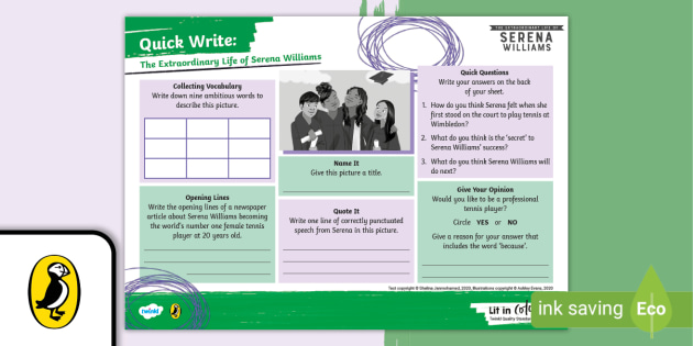 FREE! - The Extraordinary Life of Serena Williams: Quick Write Activity Mat