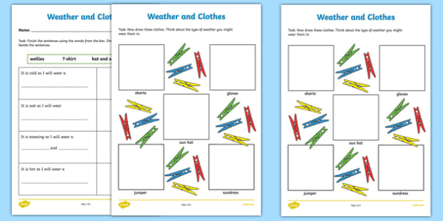 Weather and clothes cloze | Worksheet | Easy to print