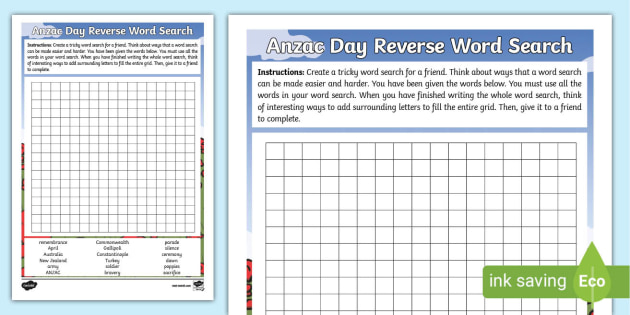 Anzac Day Reverse Word Search (Teacher-Made)