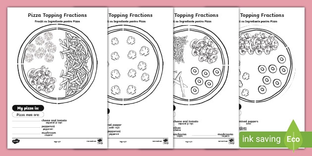 Pizza Fractions Worksheets: Halves, Quarters and Thirds Romanian ...