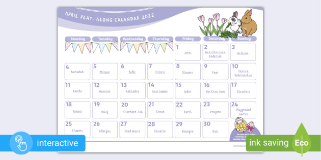April Play-Along Calendar (Teacher-Made)