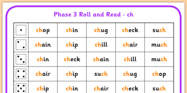 Phase 3 ch Phoneme Roll and Read Mat - phase 3, roll, read, mat