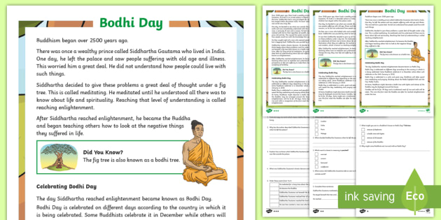 KS2 Bodhi Day Differentiated Reading Comprehension Activity