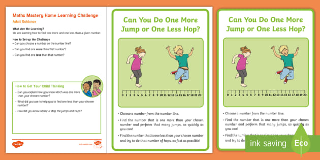 EYFS Maths Mastery One More One Less Home Learning Challenge: Actions One
