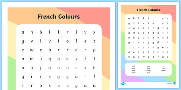 French Colours Wordsearch - worksheets, colour, worksheet