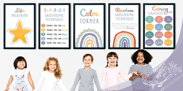 Calm Corner Mindfulness Muted Rainbow-Themed Posters Pack