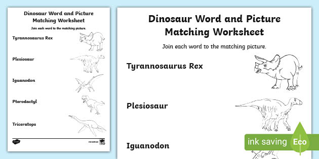 Dinosaur Word and Picture Matching Worksheet (teacher made)