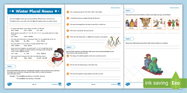 Plural Nouns Activity Sheets Winter (teacher made)