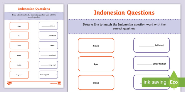 Question Words Matching Activity Indonesian (teacher made)