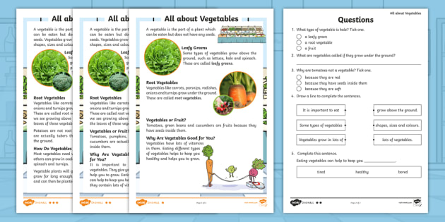 FREE! - Carrot Club All about Vegetables Differentiated Reading ...
