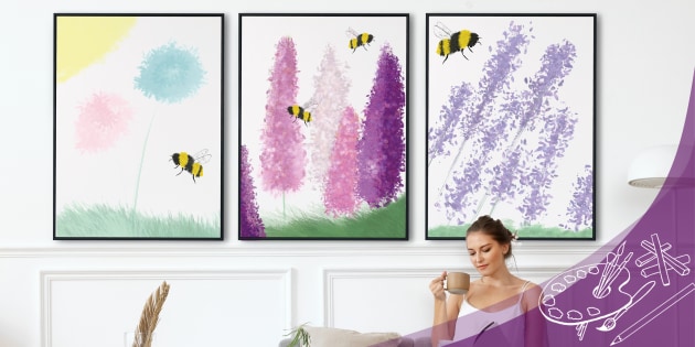 Summer Flowers and Bees Abstract Nature-Themed Posters Pack