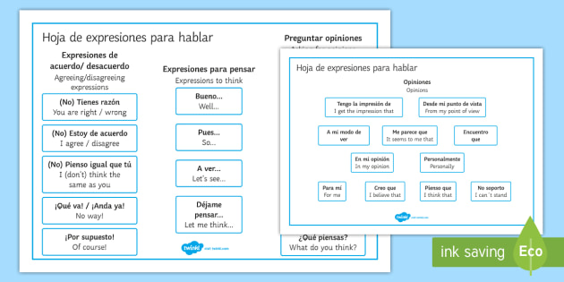 Expressions for Discussions and Debates Word Mat Spanish/English