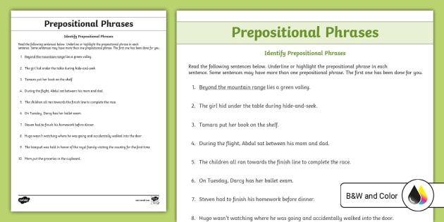 Oneclick Print Document Prepositions Prepositional Phrases Present