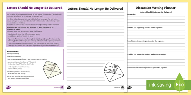 Year 5 Discussion Writing: Letters Should No Longer Be Delivered ...
