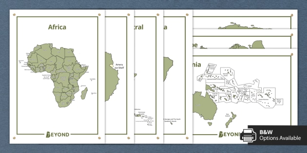 Continent Maps Display Posters - English (teacher made)