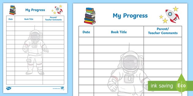 Space Themed Reading Record Teacher Parent Note Sheet - australia