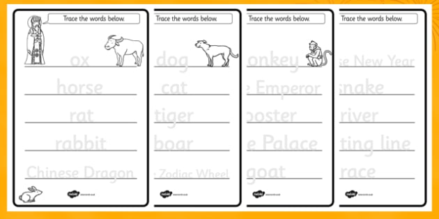 Chinese New Year Story Trace the Words Worksheets - chinese, year