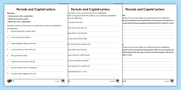 Periods And Capitalization Worksheets Capitalize First Letters Of