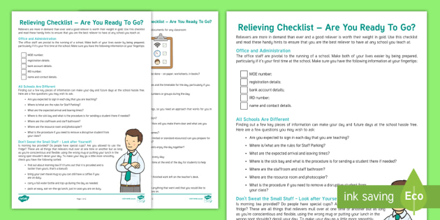 2019 New Zealand Back to School Year 7-8: Relieving Checklist - Are You ...