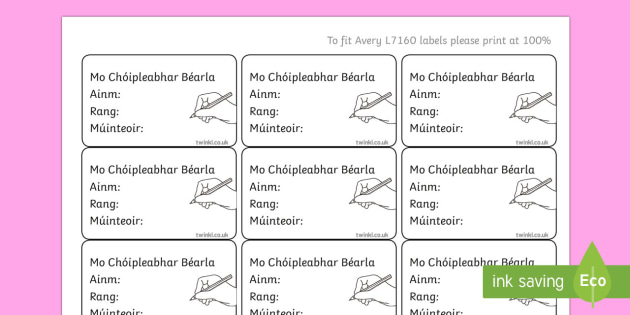 Irish Gaeilge Pupil English Copybook Labels (teacher made)