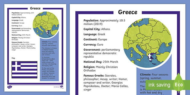 Greece KS2 Geography KS2 Geography Greece Fact File
