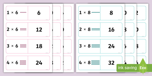 Number Array Multiplication Cards 6 and 8 Times Tables