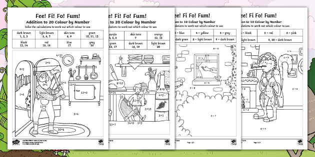 Fee! Fi! Fo! Fum! Addition Colour by Number (teacher made)