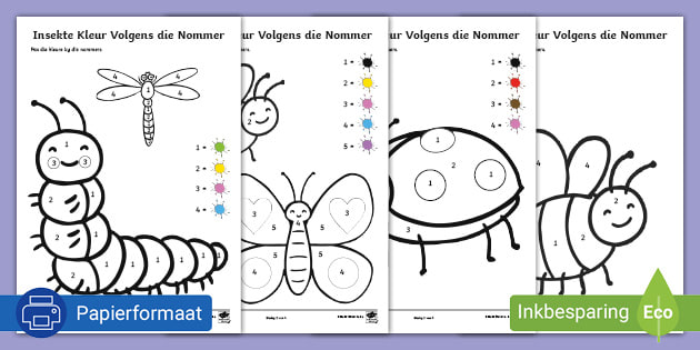 Insekte - Kleur Volgens Die Nommer Aktiwiteit (teacher made)