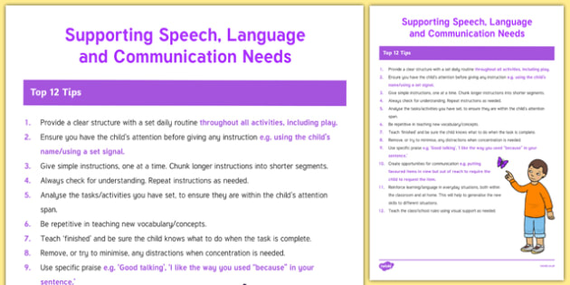 How to support SLCN in the classroom Strategy Sheet