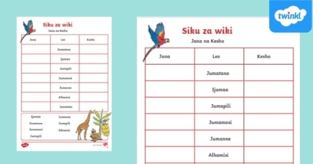 Karatasi ya Kazi ya Siku za Jana na Kesho (Teacher-Made)