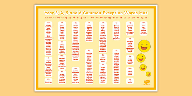 Year 3 to 6 Common Exception Words Word Mat (Teacher-Made)