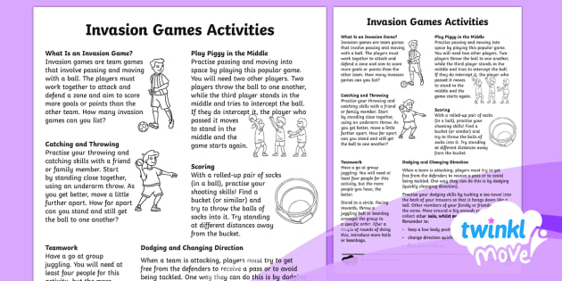 👉 Twinkl Move PE - Year 2 Invasion Games Home Learning Tasks