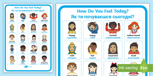 FREE! - Ukrainian Translation How Do You Feel Today Emotions Chart