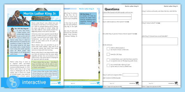 Martin Luther King Interactive Differentiated Reading Comprehension ...