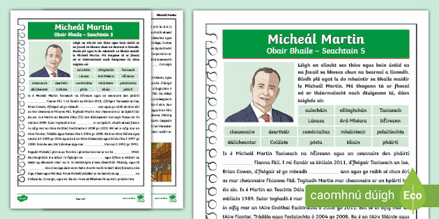 Micheál Martin Cloze Activity Week Five Homework Gaeilge