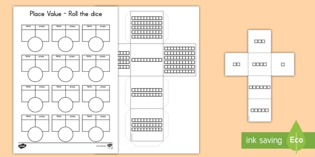 Place Value Dice Net and Worksheet / Worksheet - Place value, dice, roll