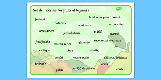Set de mots su les fruits et légumes French
