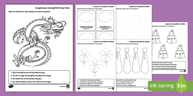 Comprehension Coloring With Five Key Words Activity