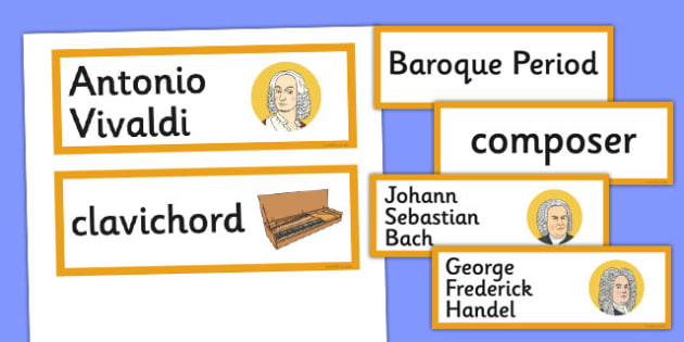 Baroque Period Music Word Cards - baroque, period, music, cards