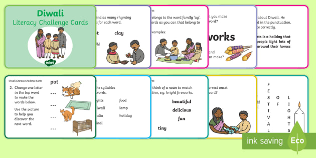 F-2 Diwali Literacy Challenge Cards (teacher made)