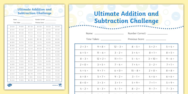 Timed Addition And Subtraction Worksheet