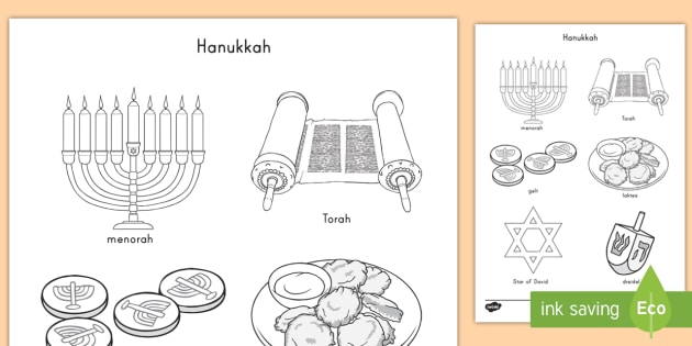 Hanukkah Words and Coloring Activity - Judaism, culture