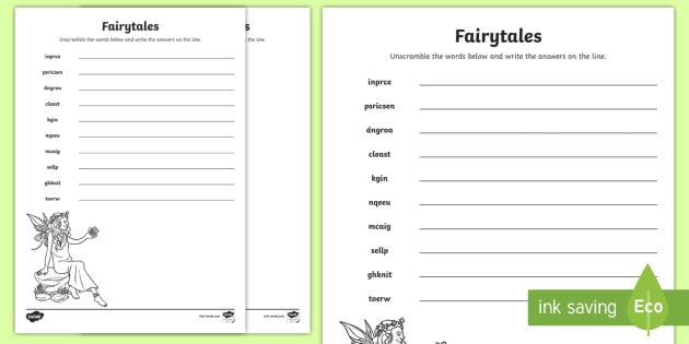Fairy Tales Word Unscramble (teacher made)