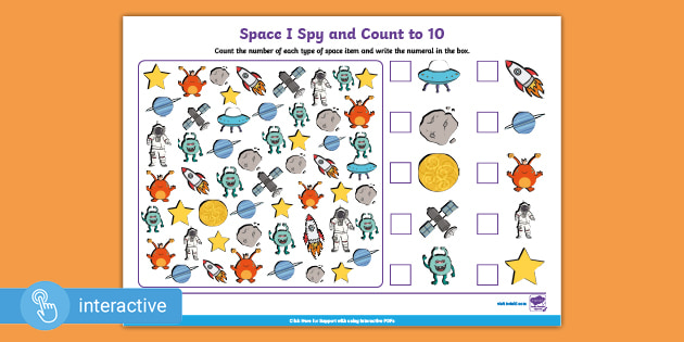 👉 Interactive PDF: Space I Spy and Count Activity to 10