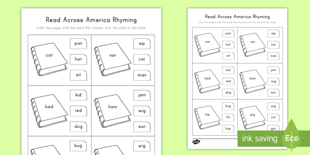 * NEW * Read Across America Day Rhyming Worksheet - kindergarten, 1st grade