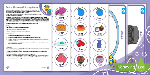 Felix's Phase 3 Phonics Real or Nonsense? Sorting Game