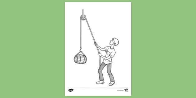 FREE! - Pulley Colouring Sheet - Activity - Twinkl