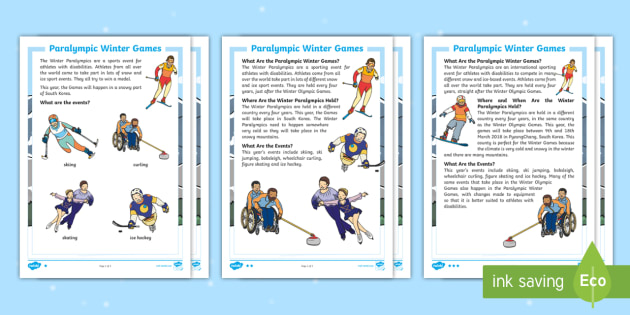 KS1 Paralympic Winter Games Differentiated Reading Comprehension Activity