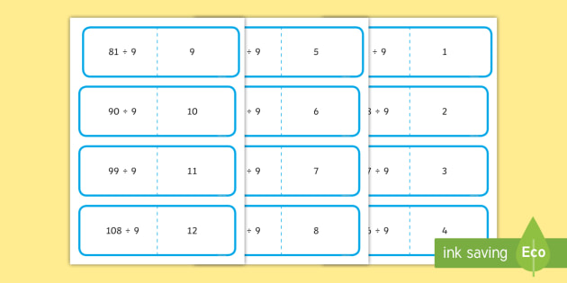 Multiples of 9 Division Table Cards | Maths Resources