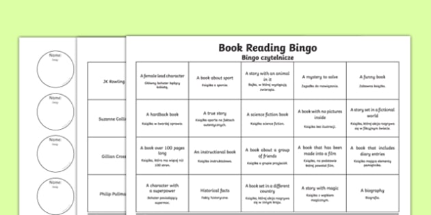 Book Reading Bingo Worksheet / Worksheets Polish Translation, worksheet